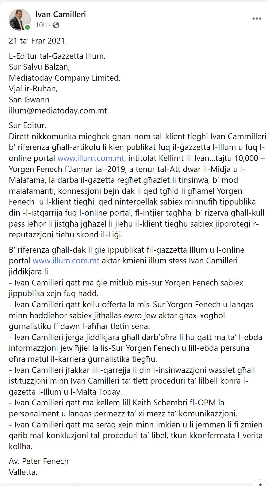 Ivan Camilleri jiċħad li qatt ħa flus mingħand Yorgen Fenech jew iltaqa ...