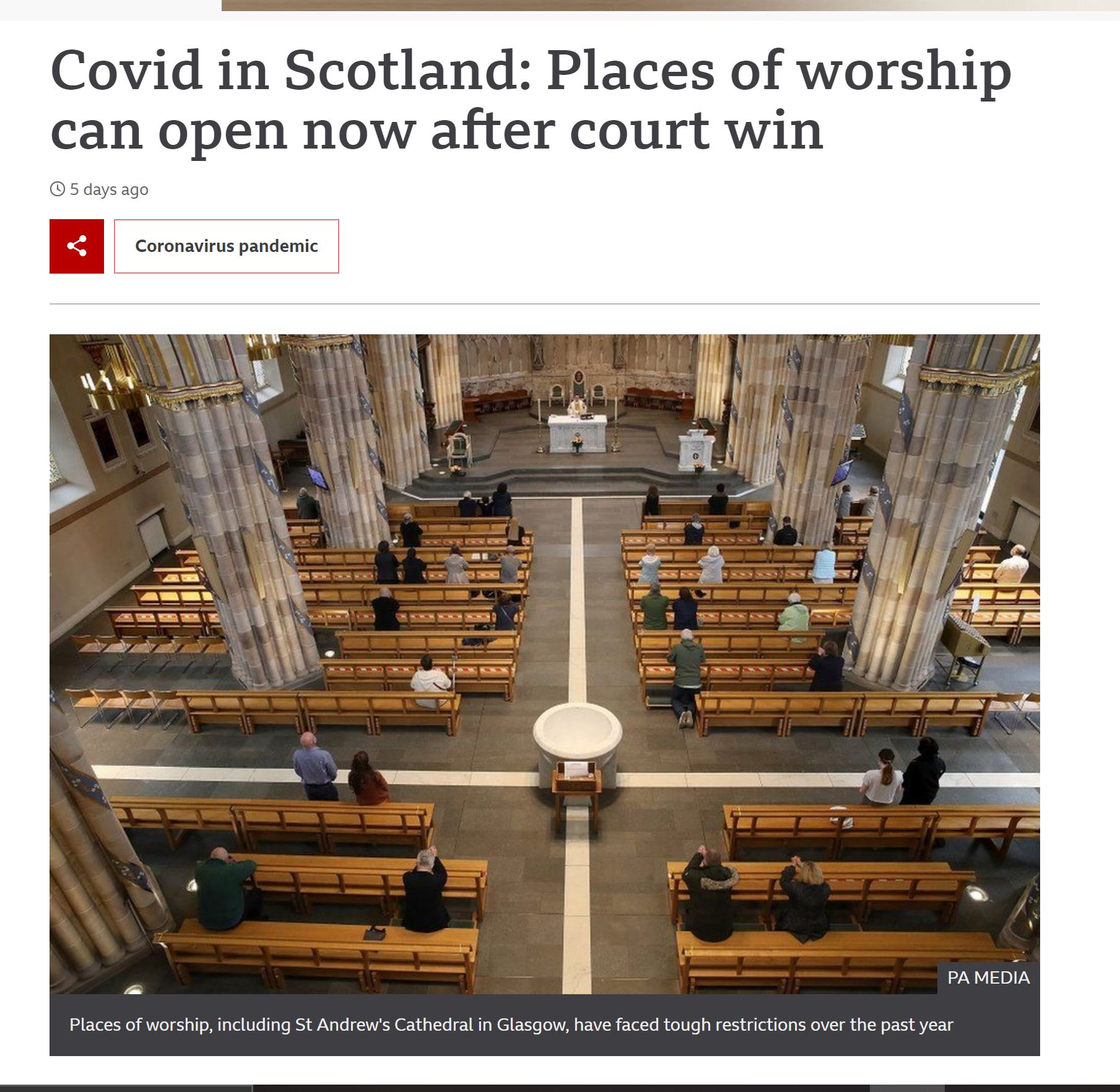 In Scotland, religious leaders won the right to reopen places of ...