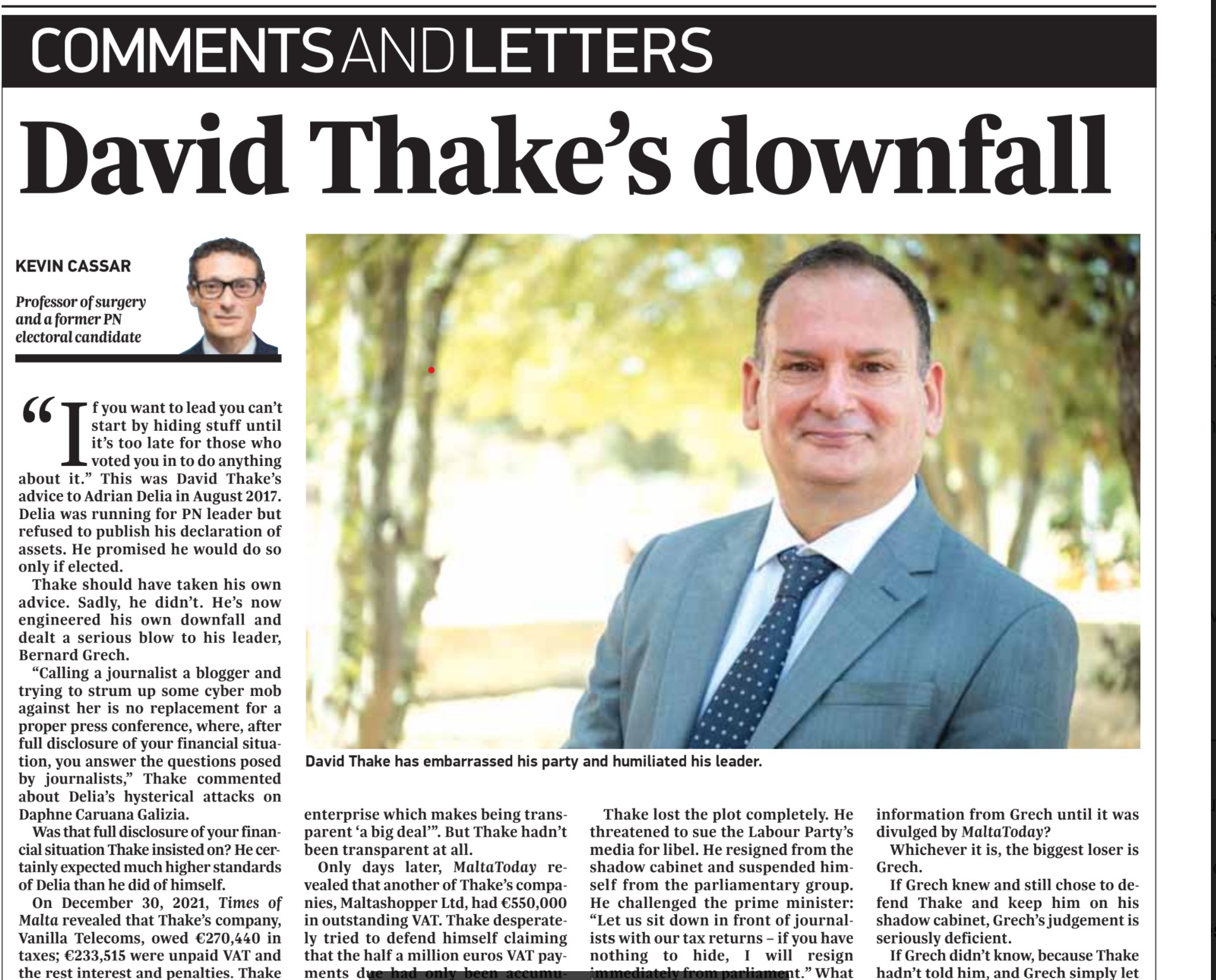 Il-fazzjoni ta’ Austin Gatt remiet lil David Thake