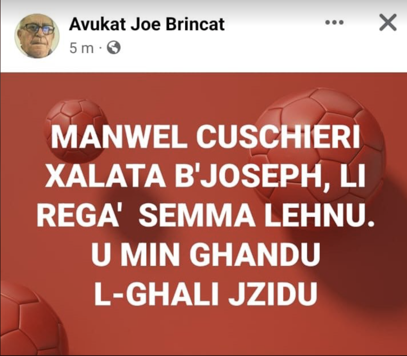 L-avukat Joe Brincat jitfa’ botta favur Manuel Cuschieri