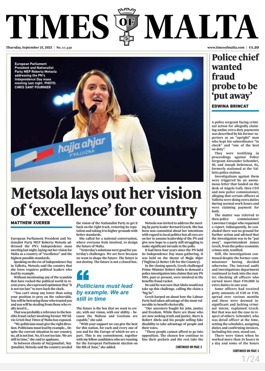 Bernard Grech relegat għat-tieni paġna minn ta’ The Times: tħallew ...