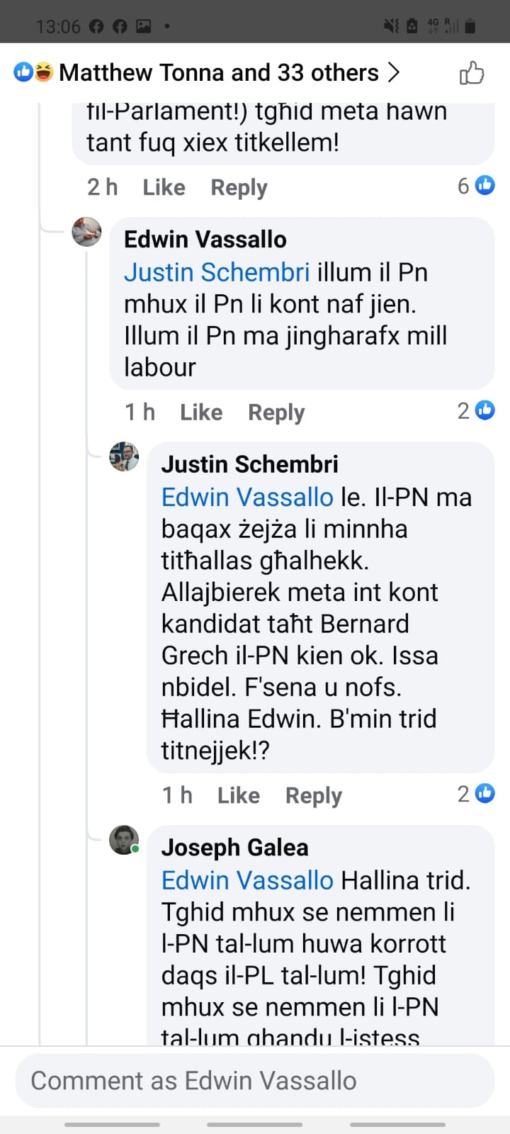 Id-deputat Nazzjonalista Justin Schembri jaqbeż għal Claudette ...