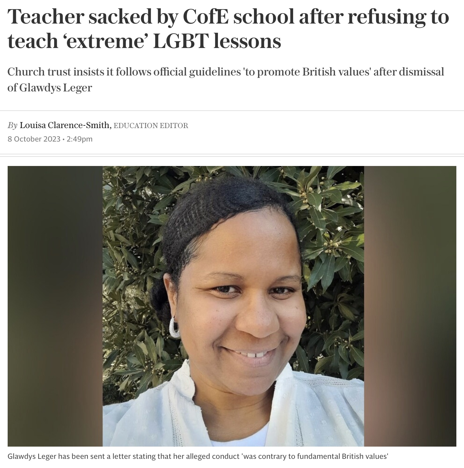 Another teacher was sacked from an Anglican church school in the UK for ...