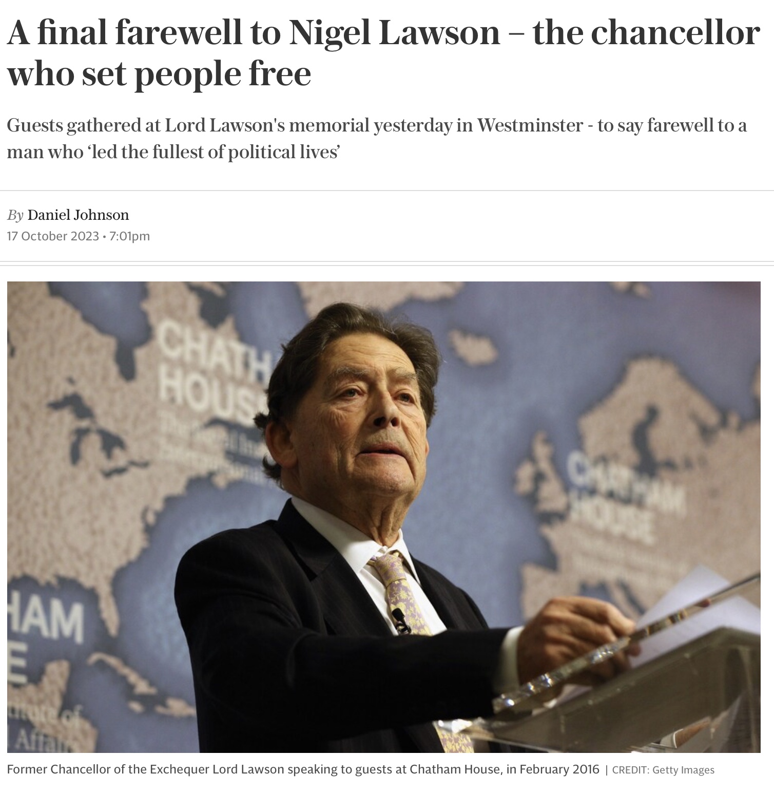 Nigel Lawson and the courage to follow convictions.