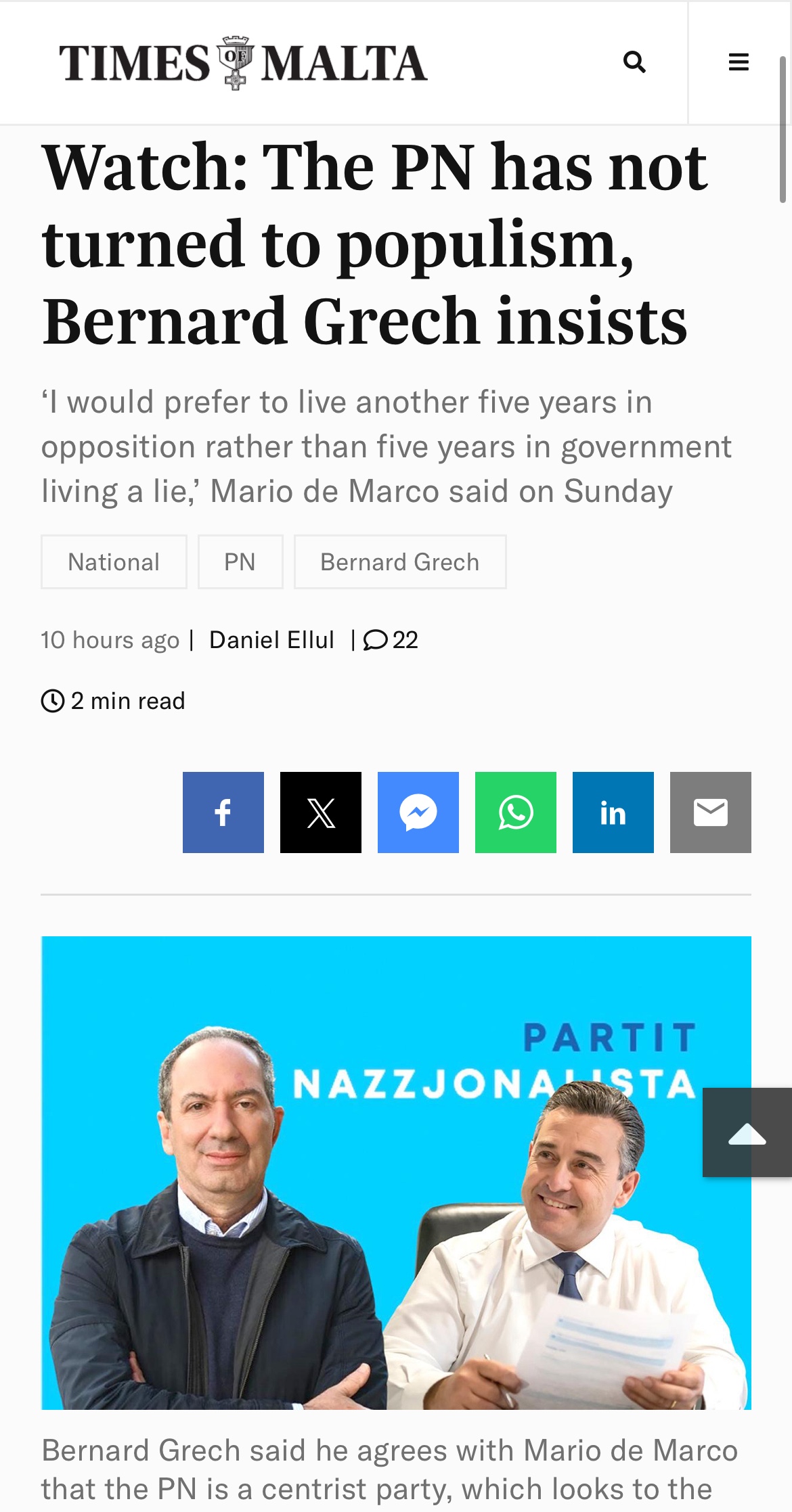 Mario Demarco u Bernard Grech iħabbru t-tmiem tal-PN.